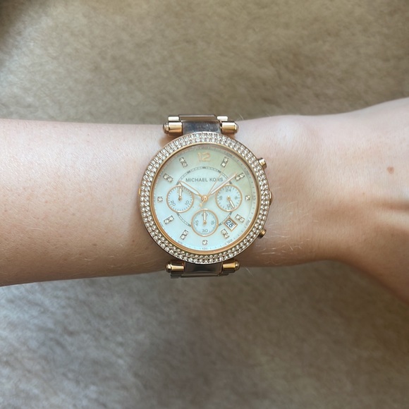 Michael Kors | Accessories | Michael Kors Parker Chrono Mop Dial Rose ...